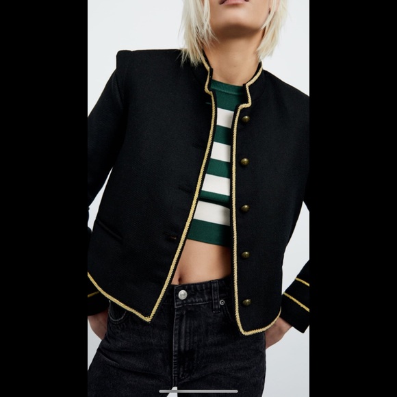 Zara | Jackets & Coats | Zara Cropped Jacket With Gold Details | Poshmark
